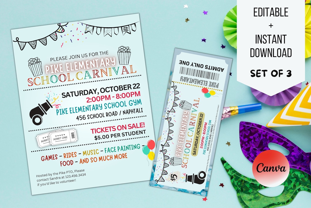 EDITABLE Carnival Flyer With Ticket , Printable PTA PTO Flyer, School ...