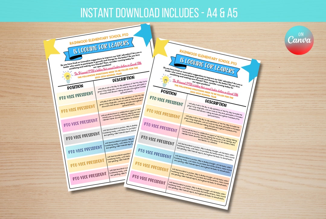 EDITABLE School Board PTO PTA Election Recruitment Flyer, School ...