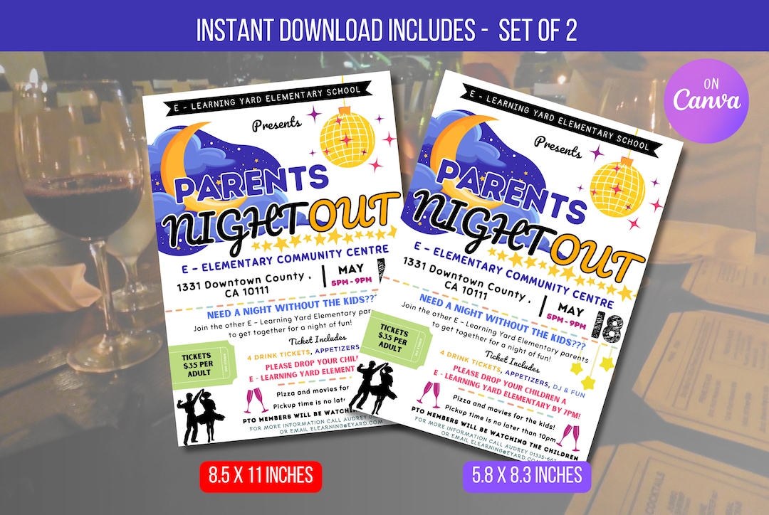 EDITABLE Parent Night Out Flyer, Date Night Fundraiser Invite, Parent ...