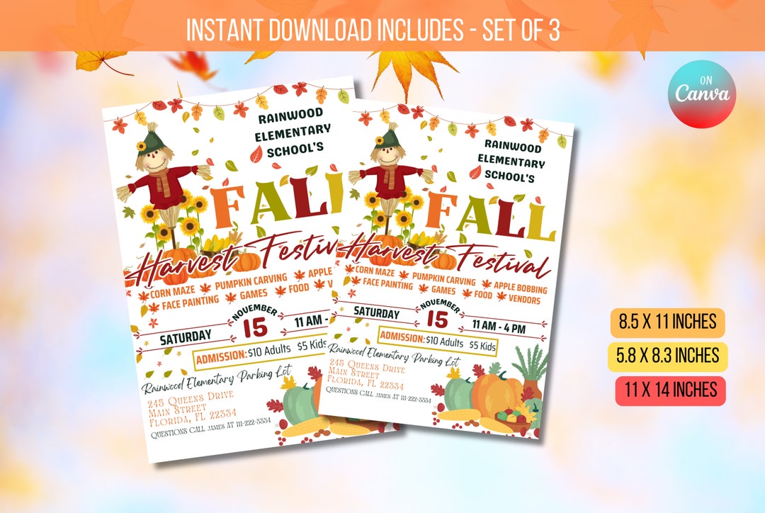EDITABLE Fall Harvest Festival Invitation Flyer, School Event Harvest ...
