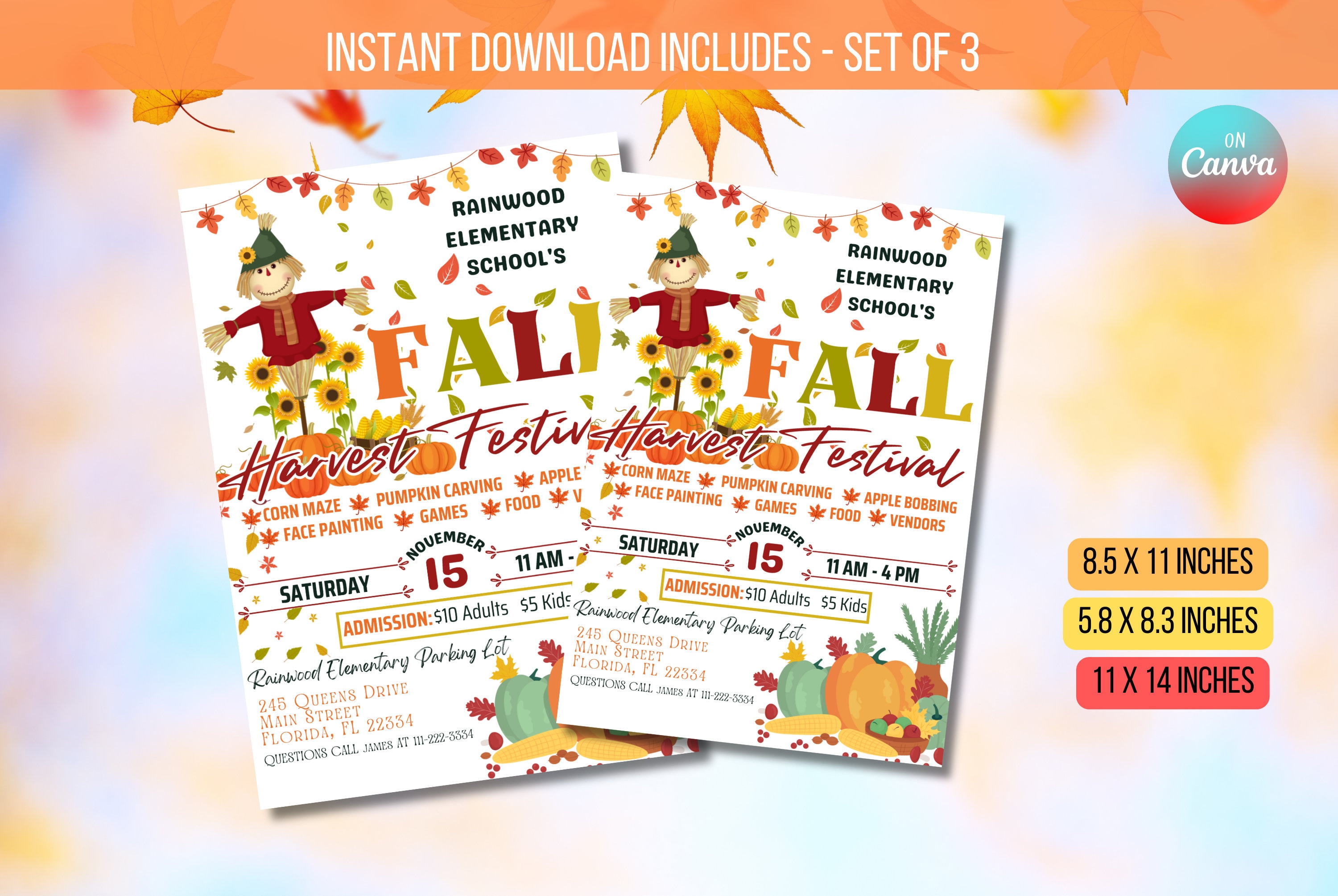 EDITABLE Fall Harvest Festival Invitation Flyer, School Event Harvest ...