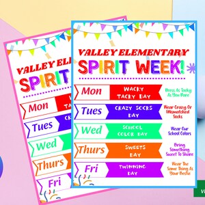 School Spirit Week Flyer Template, School Spirit Week Schedule, PTA ...