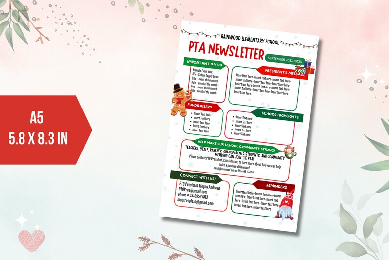 EDITABLE PTA Newsletter Template Flyer, School Information Planner ...