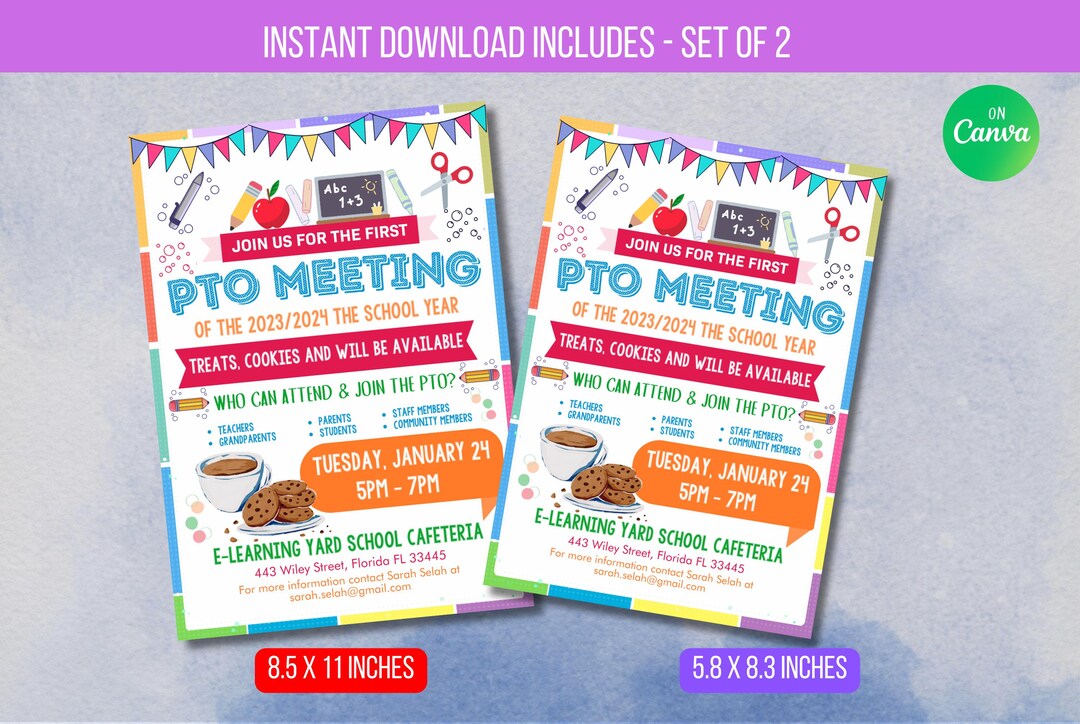 EDITABLE PTO Meeting Handout Flyer, School Fundraiser Event, Printable ...