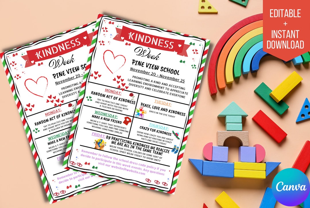 Kindness Week Itinerary Flyer, Diversity Inclusion, Printable Editable ...