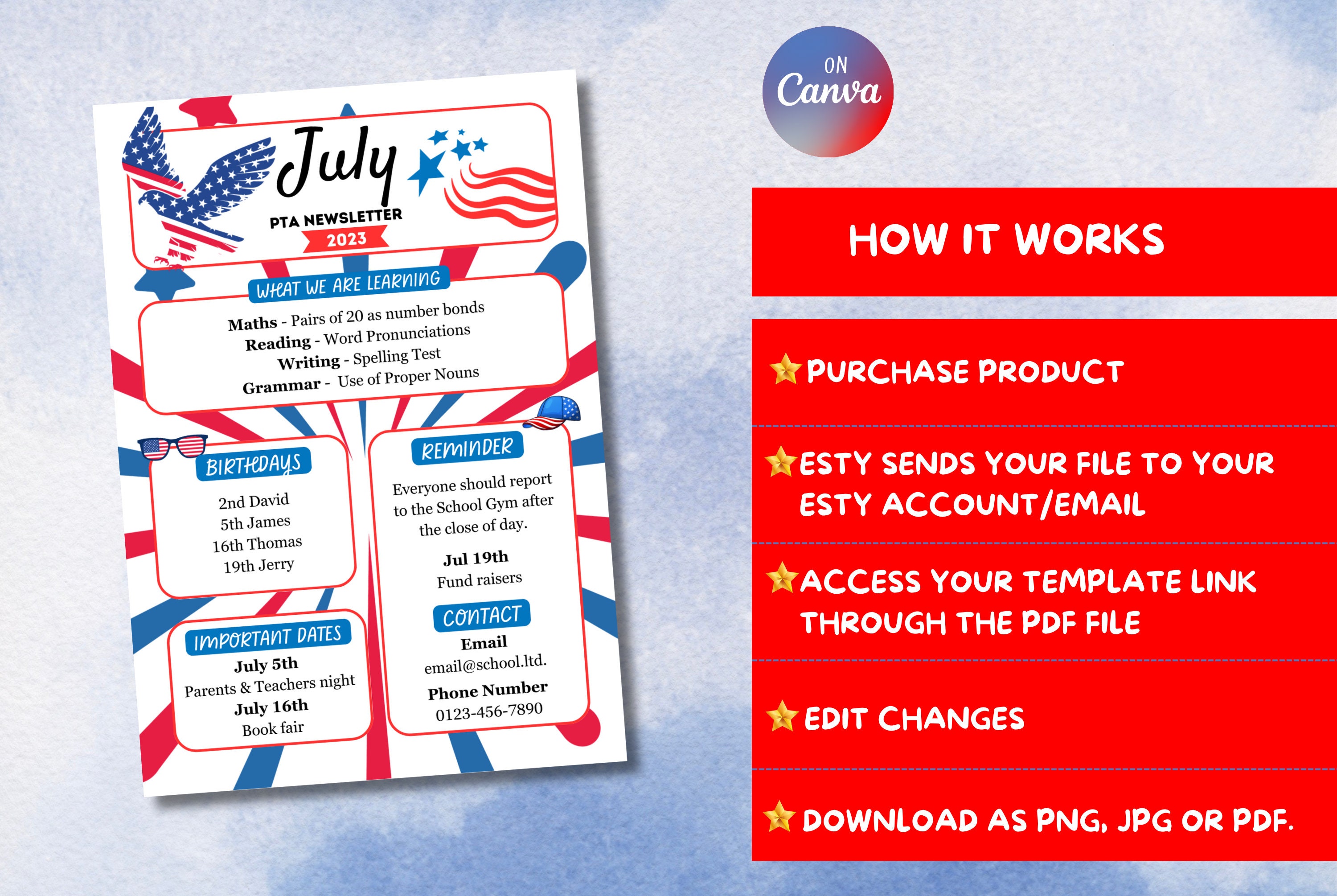 EDITABLE July Newsletter Template Classroom Printable Handout - Etsy