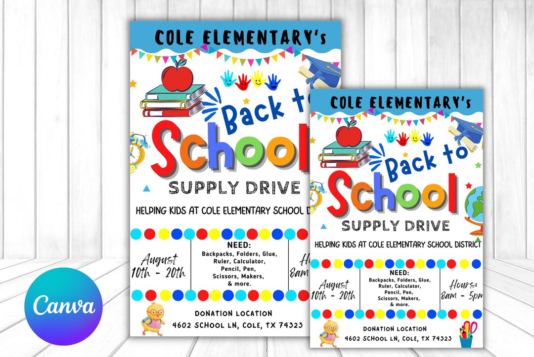 EDITABLE Back to School Supply Drive Flyer, Printable PTA PTO Flyer ...