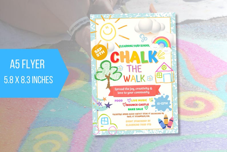 EDITABLE Chalk the Walk Flyer, Kids Home School Event Idea School Kids ...