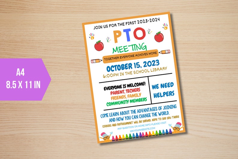 EDITABLE PTO PTA Meeting Handout Flyer, School Fundraiser Event ...