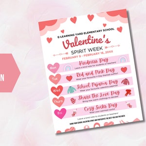 EDITABLE Valentine School Spirit Week Flyer, Festive Spirit Week PTO ...
