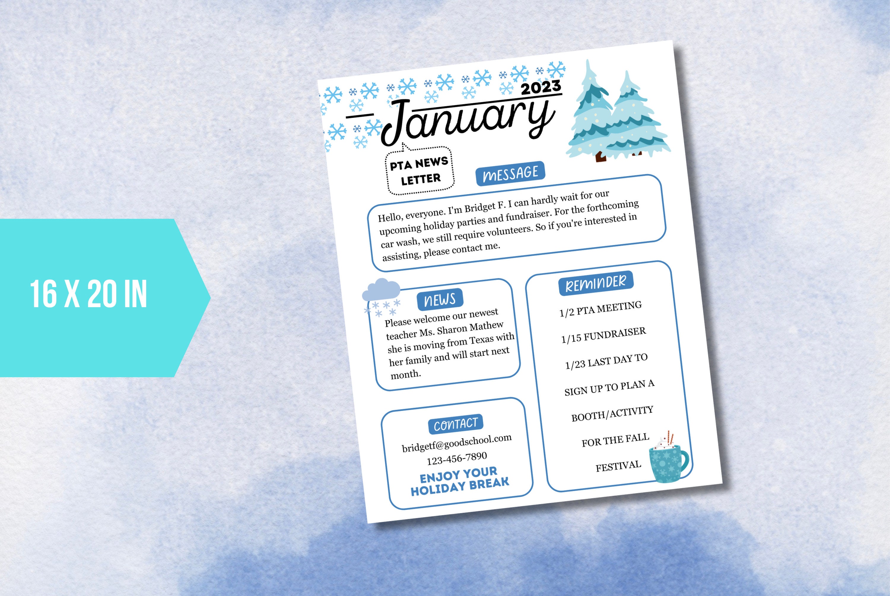 EDITABLE January Newsletter Template, Classroom Printable Handout Flyer ...