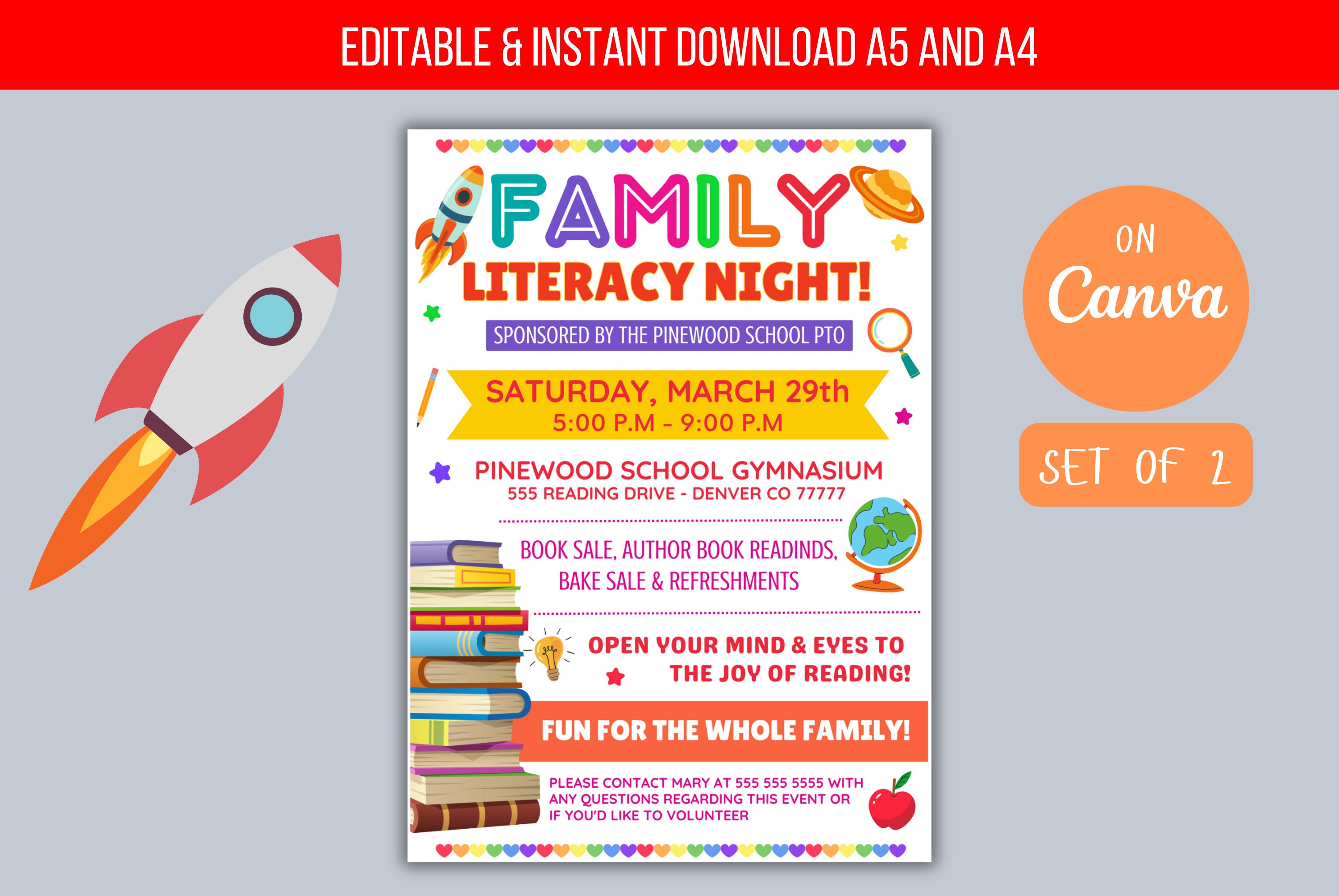 Editable Family Literacy Night Flyer PTO PTA Reading Book - Etsy
