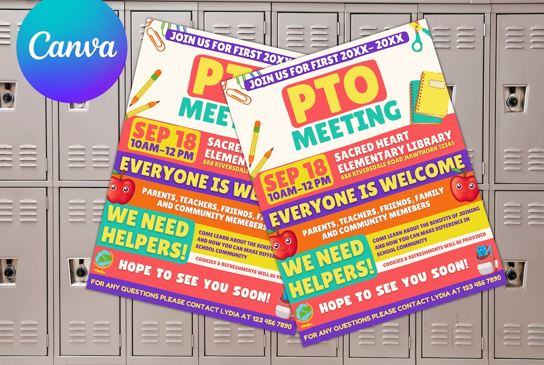 EDITABLE PTO PTA Meeting Handout Flyer, School Fundraiser Event ...