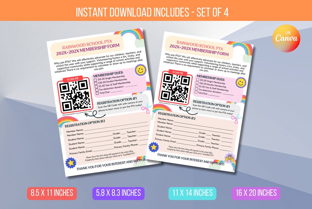 EDITABLE PTA Membership Form, Pto/pta Parent Membership Sign up Form ...