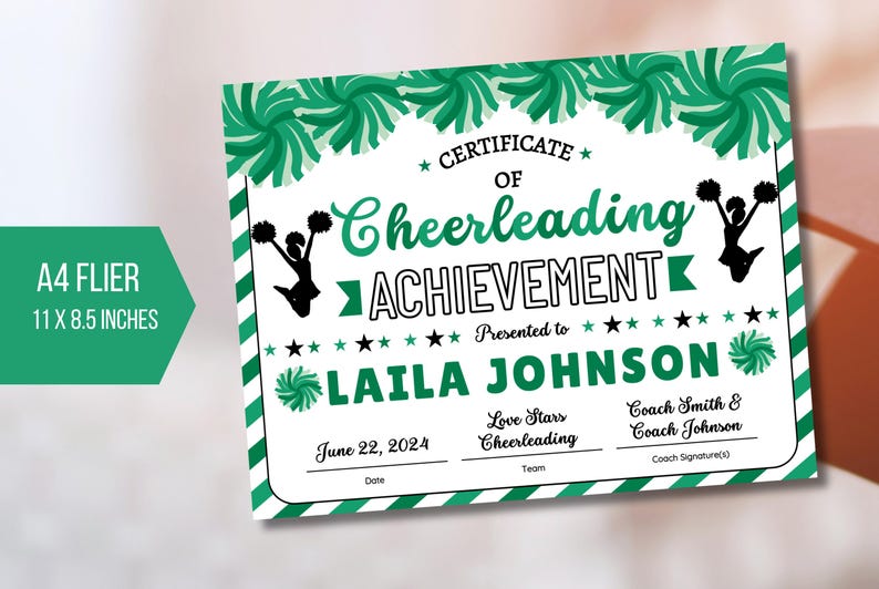 EDITABLE Cheerleader Certificate, Cheer Certificates Sports Award ...