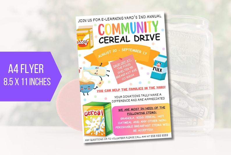 EDITABLE Community Cereal Drive Flyer, Cereal Drive Flyer, PTA PTO ...