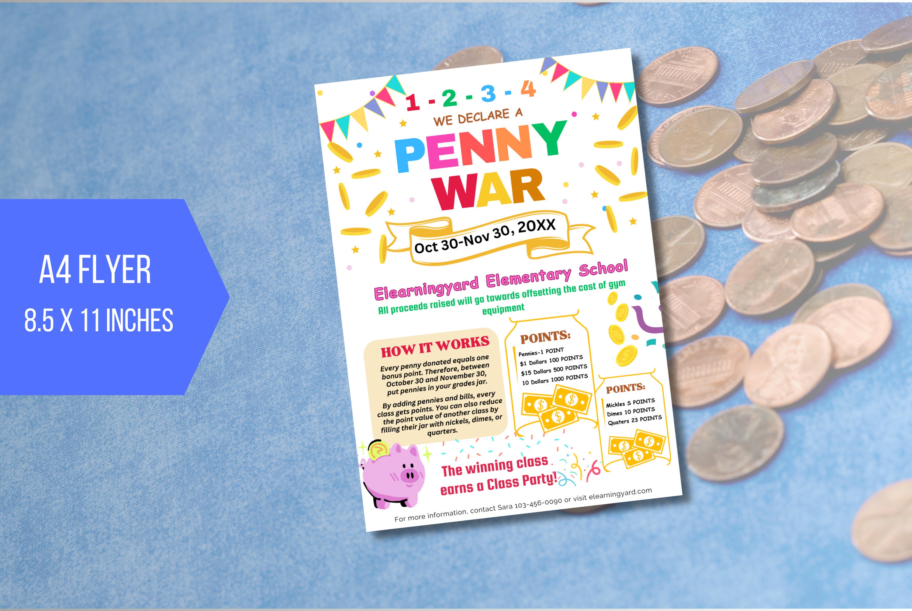 EDITABLE Penny War Fundraiser Flyer, Printable School Fundraiser Event ...