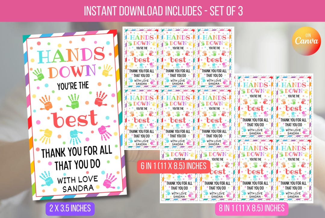 EDITABLE Hands Down You Are the Best Gift Tag, Teacher Appreciation ...