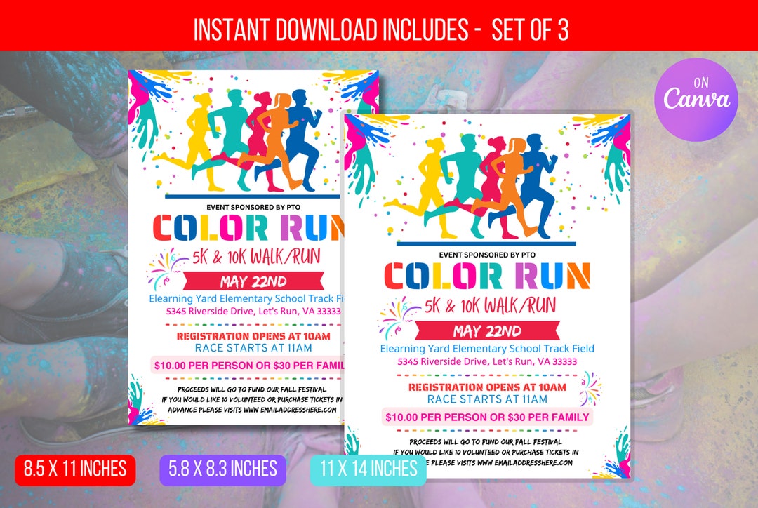 EDITABLE Color Run Invitation Flyer, School Community Fundraiser Event ...