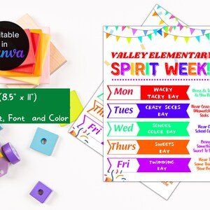 School Spirit Week Flyer Template, School Spirit Week Schedule, PTA ...