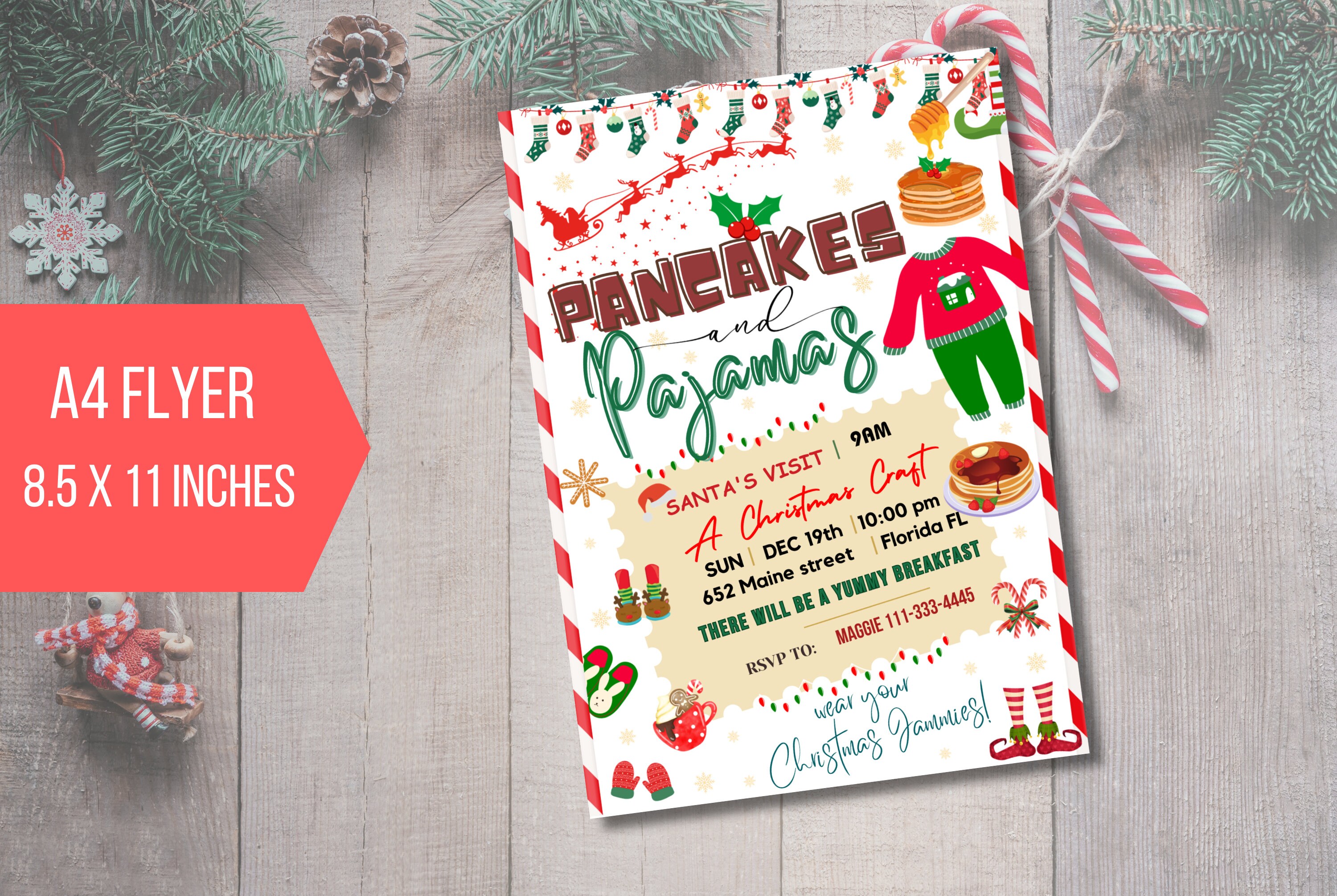 EDITABLE Pancake and Pajamas Invitation Flyer School - Etsy