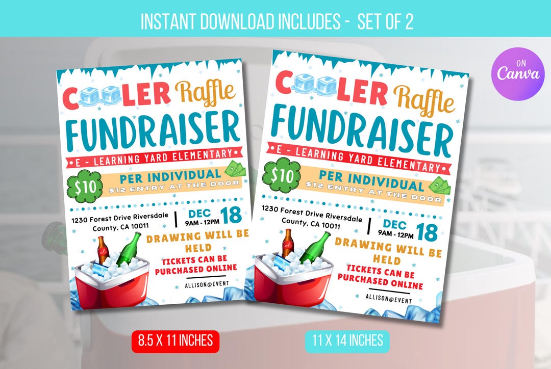 EDITABLE Cooler Raffle Ticket Fundraiser Flyer, School PTO PTA Flyer ...