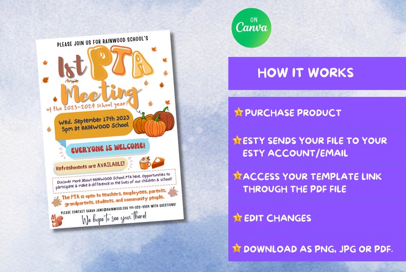 EDITABLE PTA Meeting Handout Flyer School Information Meeting - Etsy