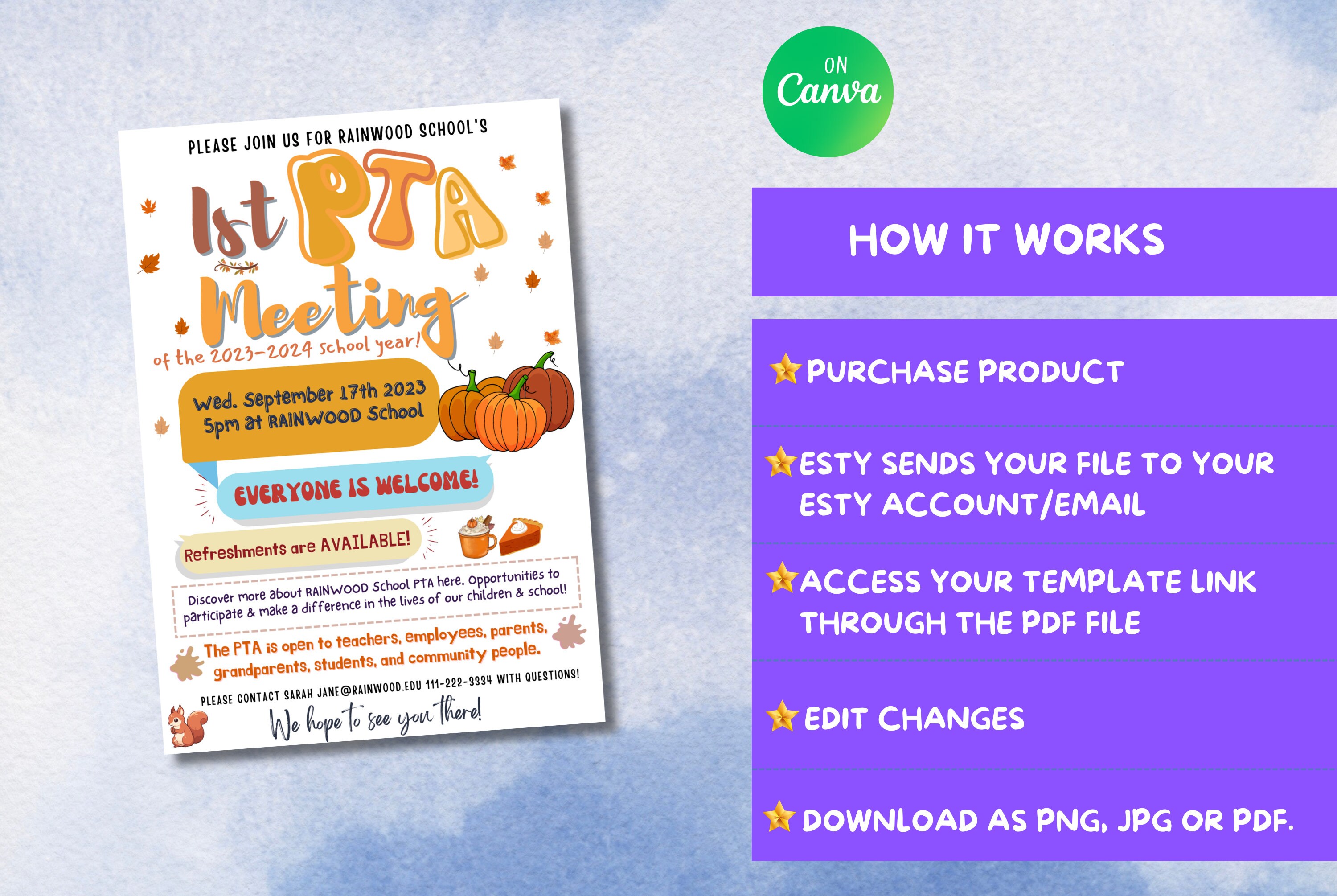 EDITABLE PTA Meeting Handout Flyer School Information Meeting - Etsy