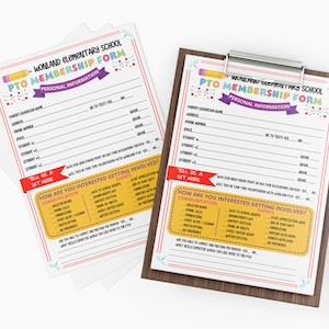 Printable/editable PTO PTA Membership Form, Pto/pta Parent Volunteer ...