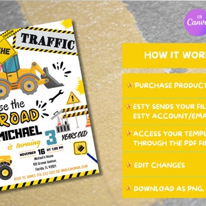 EDITABLE Stop the Traffic, Close the Road Birthday Invite, Construction ...