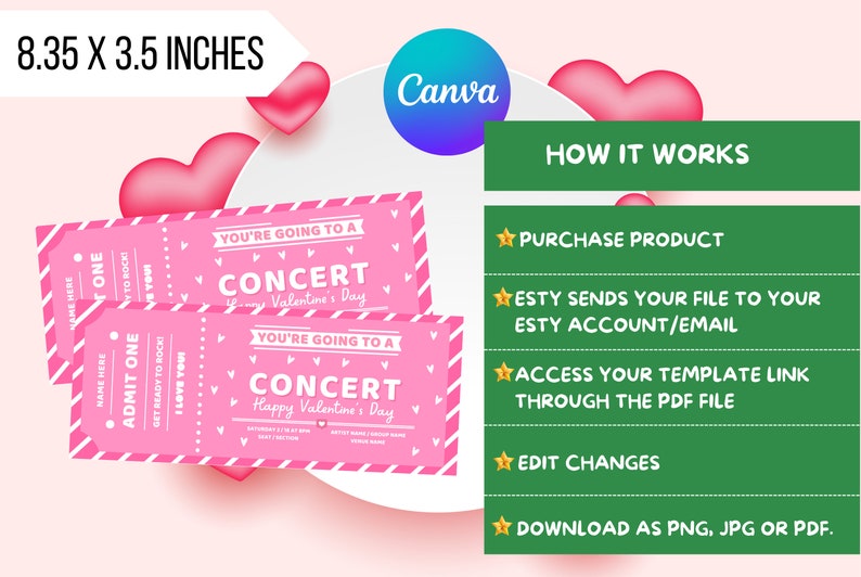 Editable Valentines Day Concert Ticket Template Gift - Etsy