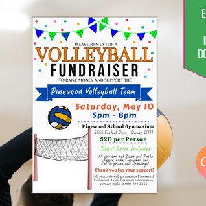 EDITABLE Volleyball Fundraiser Flyer Template, Charity Non Profit Event ...