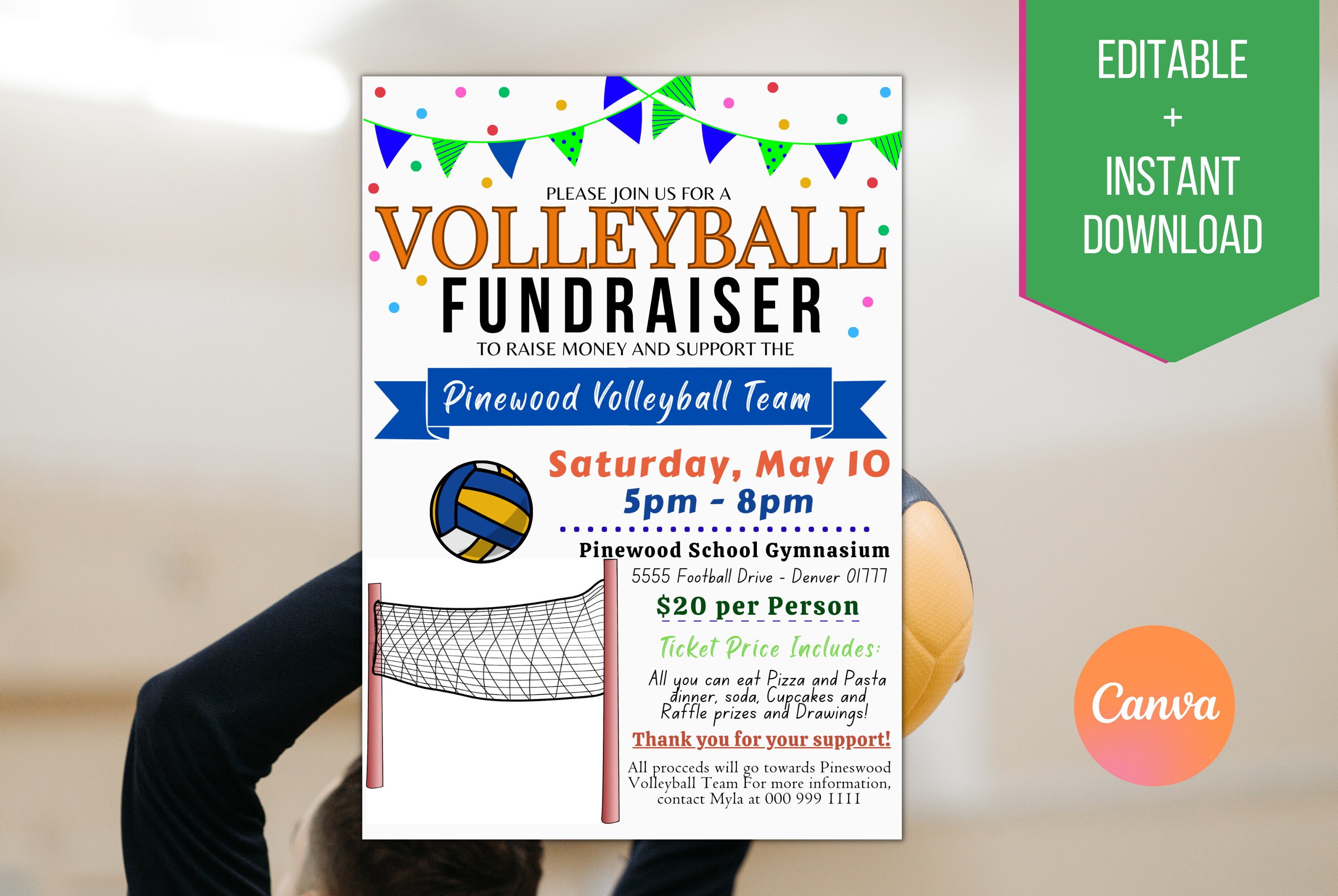 EDITABLE Volleyball Fundraiser Flyer Template Charity Non - Etsy