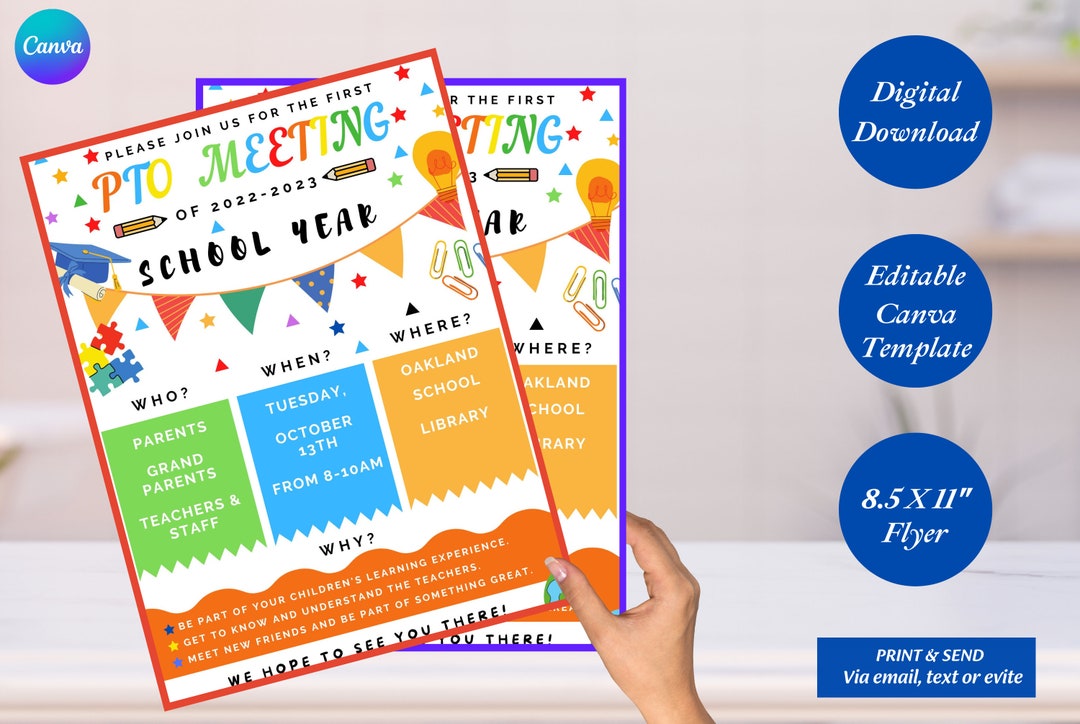 EDITABLE PTO PTA Meeting Informational Flyer, Printable Handout, School ...