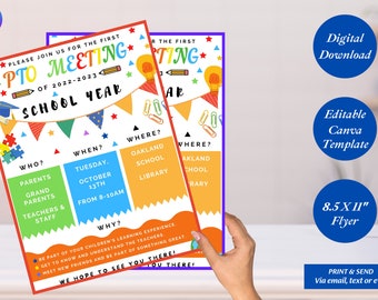 EDITABLE PTO PTA Meeting Handout Flyer, School Fundraiser Event ...