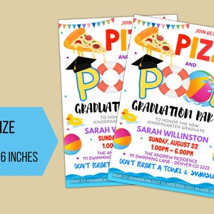 Pizza and Pool Party Graduation Invitation, Printable Grad Invite ...