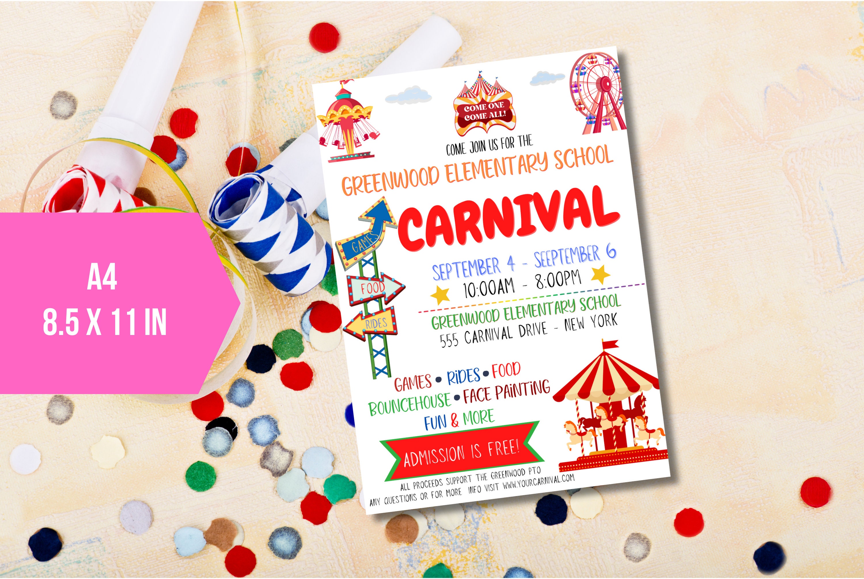 EDITABLE Carnival Flyer Printable PTA PTO Flyer School - Etsy