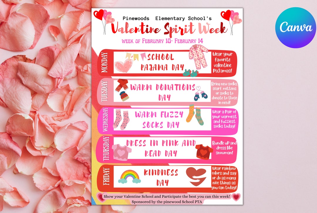 Valentines Spirit Week School Flyer. Festive Spirit Week PTO Flyer ...