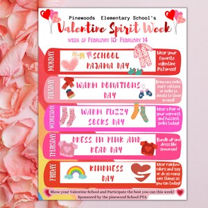 Valentines Spirit Week School Flyer. Festive Spirit Week PTO Flyer ...