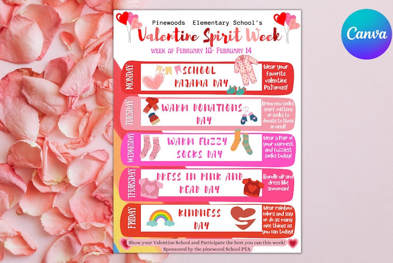 Valentines Spirit Week School Flyer. Festive Spirit Week PTO Flyer ...