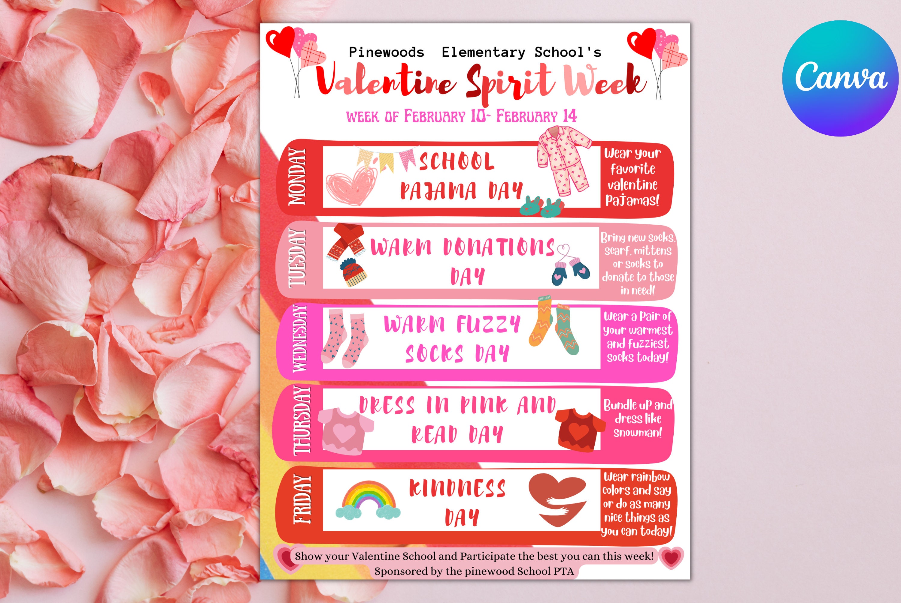Valentines Spirit Week School Flyer. Festive Spirit Week PTO Flyer ...