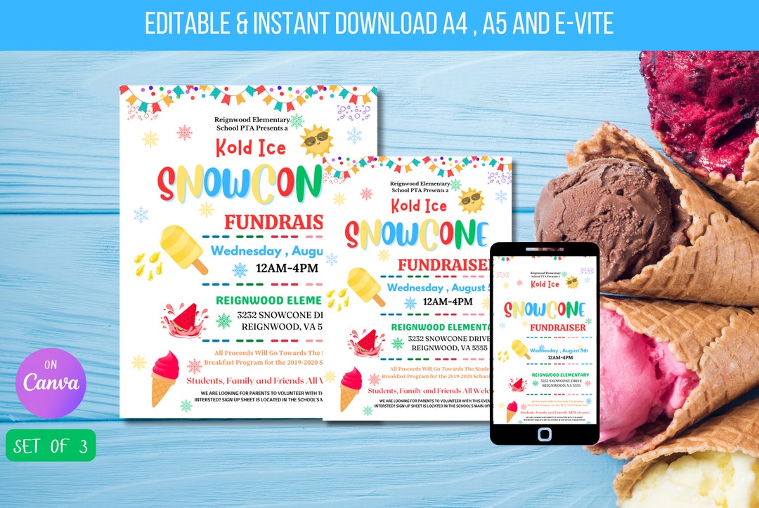 EDITABLE Snowcone Fundraiser Flyer, Editable Appreciation Week, Ice ...