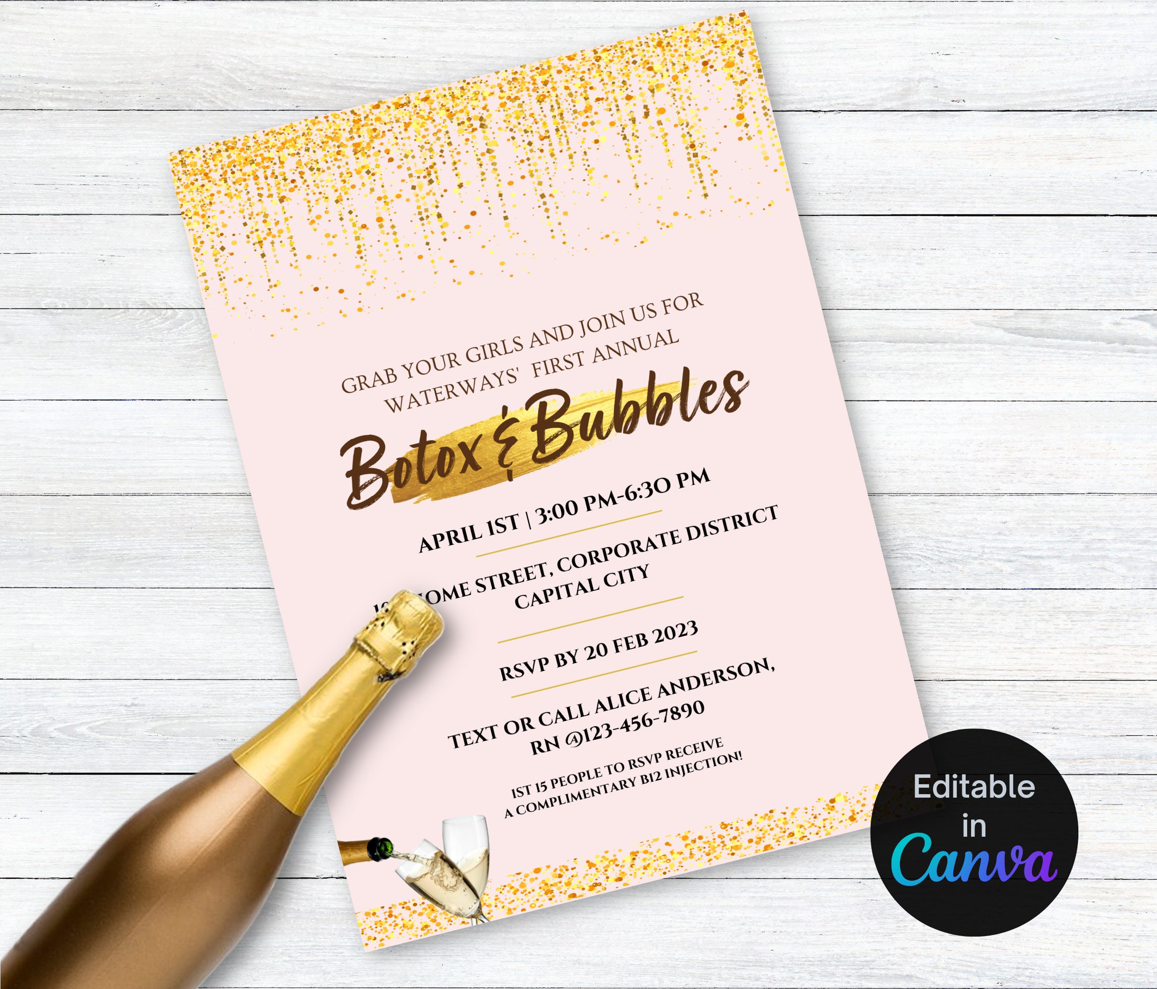 EDITABLE Botox & Bubbles Party Invite, Botox Special Flyer, Editable ...