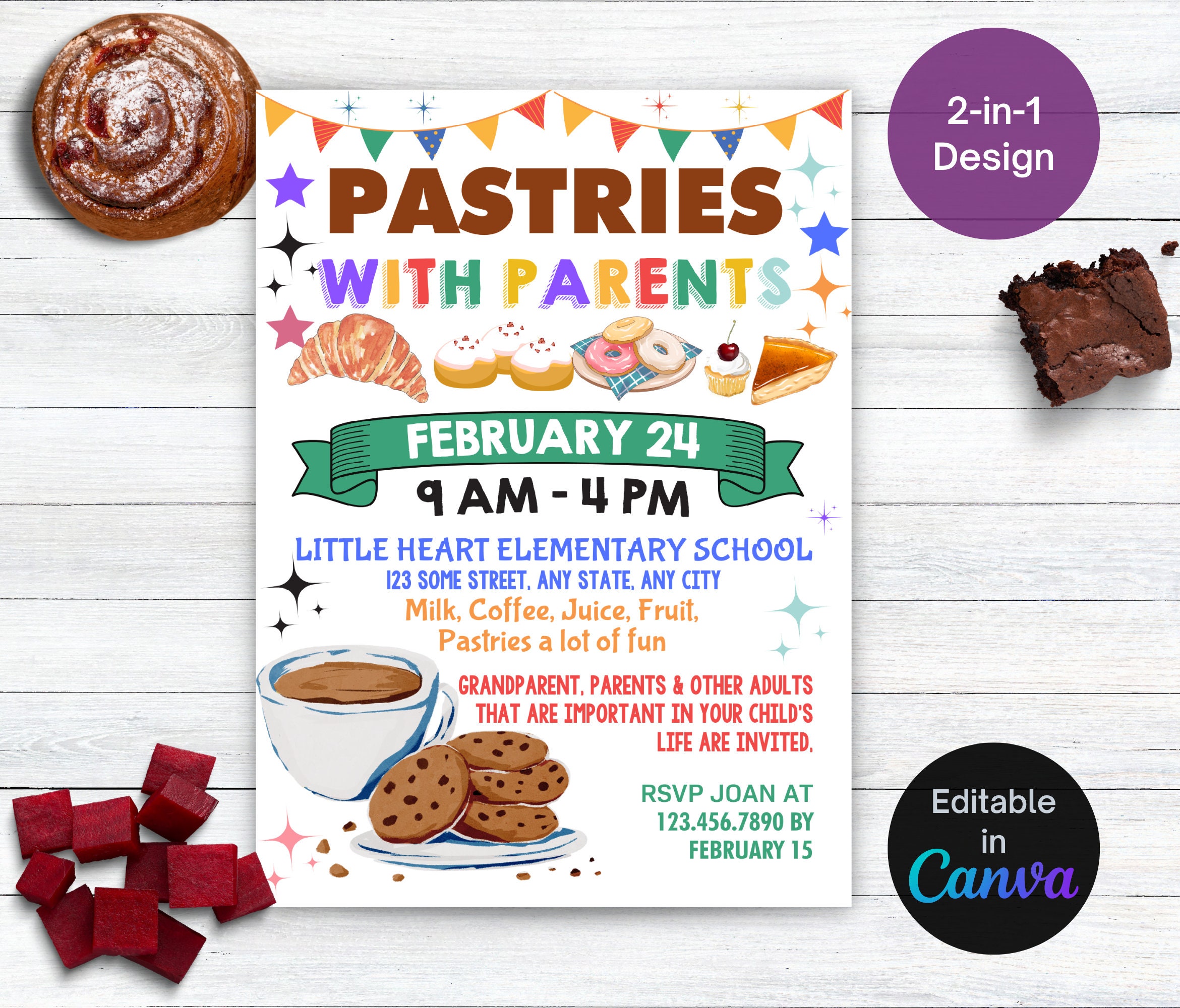 EDITABLE Pastries With Parents Flyer PTA Breakfast School - Etsy Canada