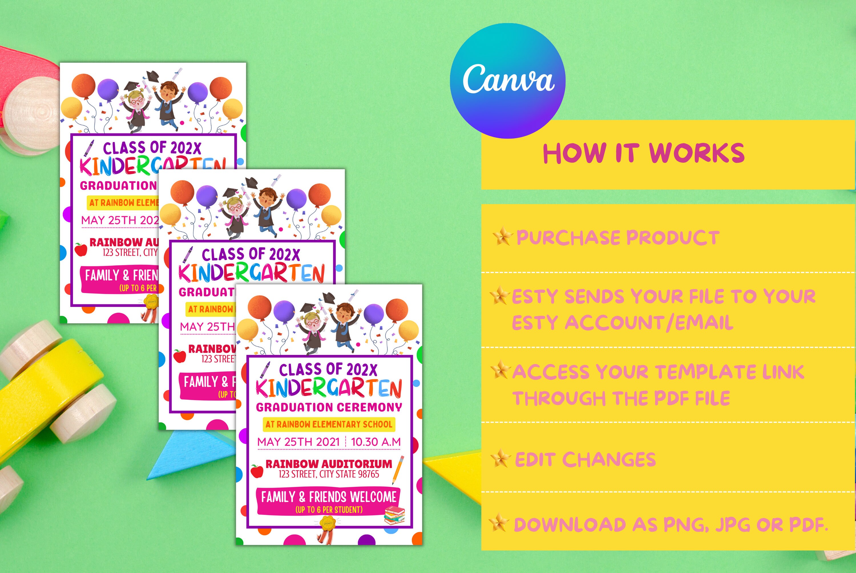 Kindergarten Graduation Invitation Editable Kindergarten - Etsy