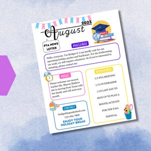 EDITABLE August Newsletter Template, Classroom Printable Handout Flyer ...