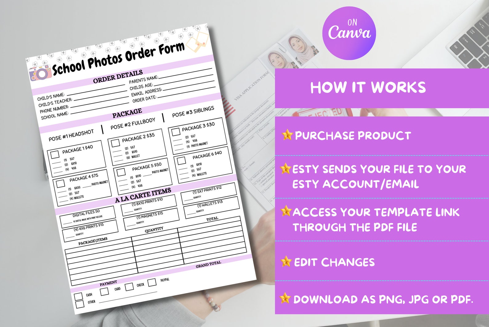 EDITABLE School Photos Form Flyer School Photography Studio - Etsy