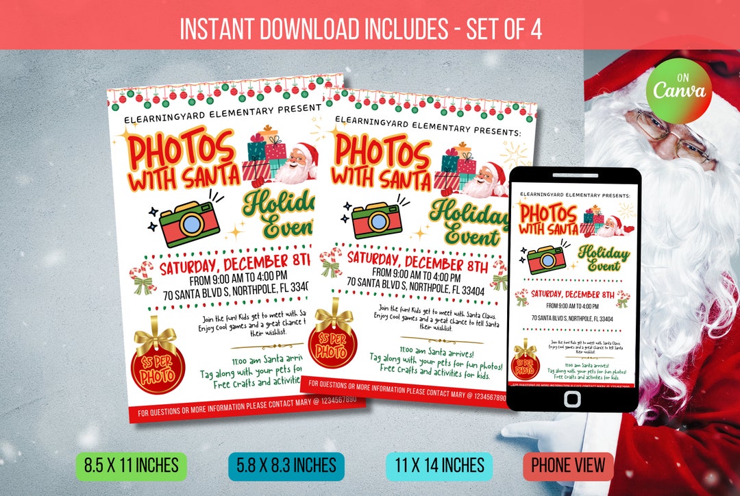 EDITABLE Photos With Santa Flyer, Printable Photos Invitation, Kid ...