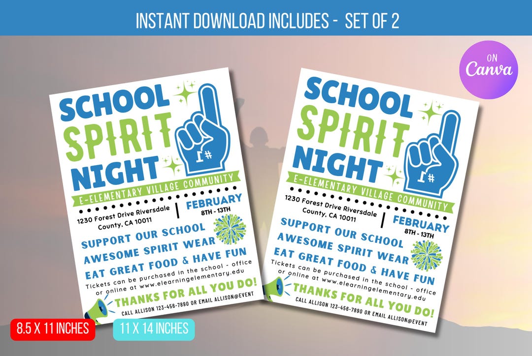 EDITABLE School Spirit Flyer Package, School Spirit Night Party, Spirt ...