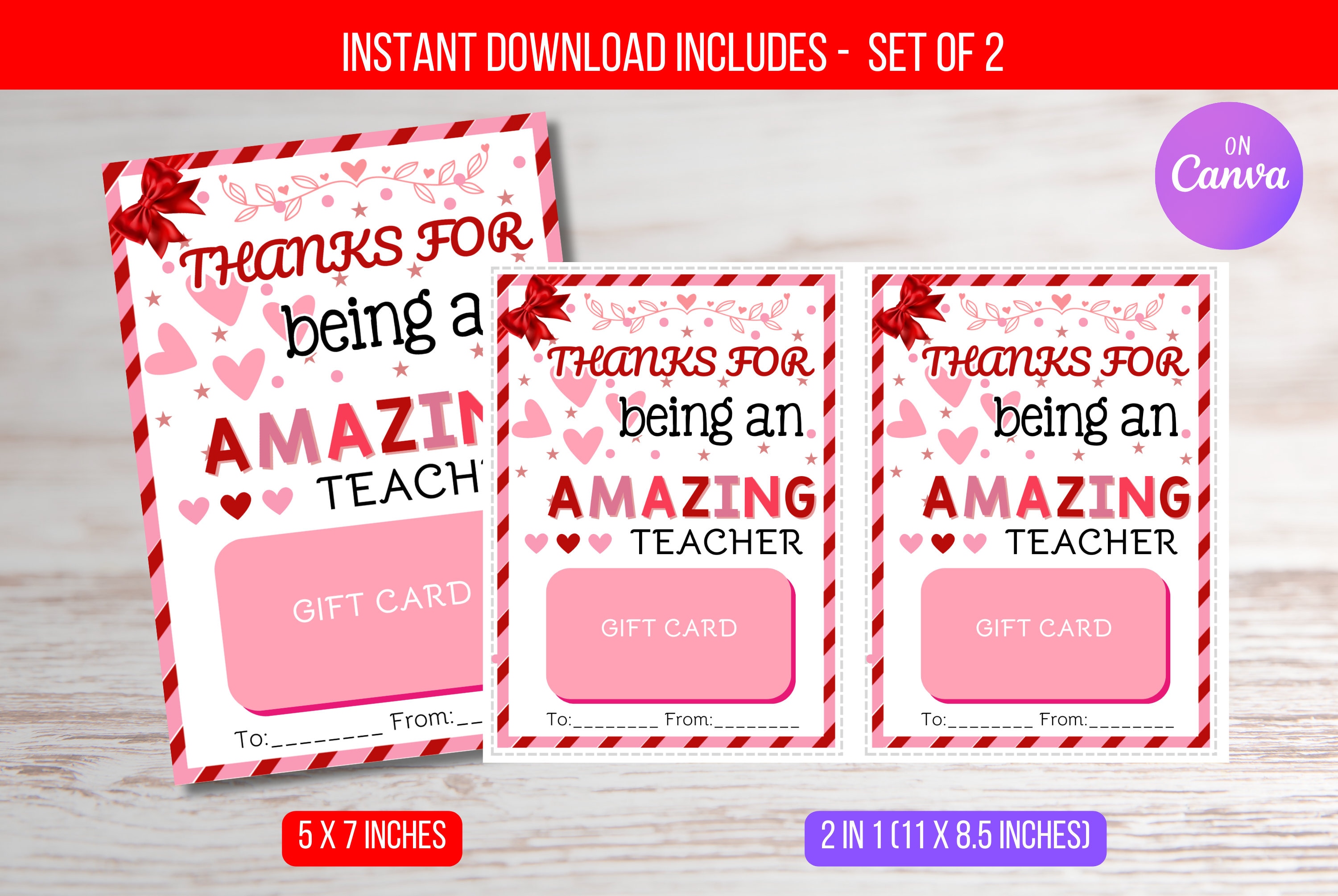EDITABLE Amazing Teacher Thank You Gift Card, Teacher Staff Nurse ...